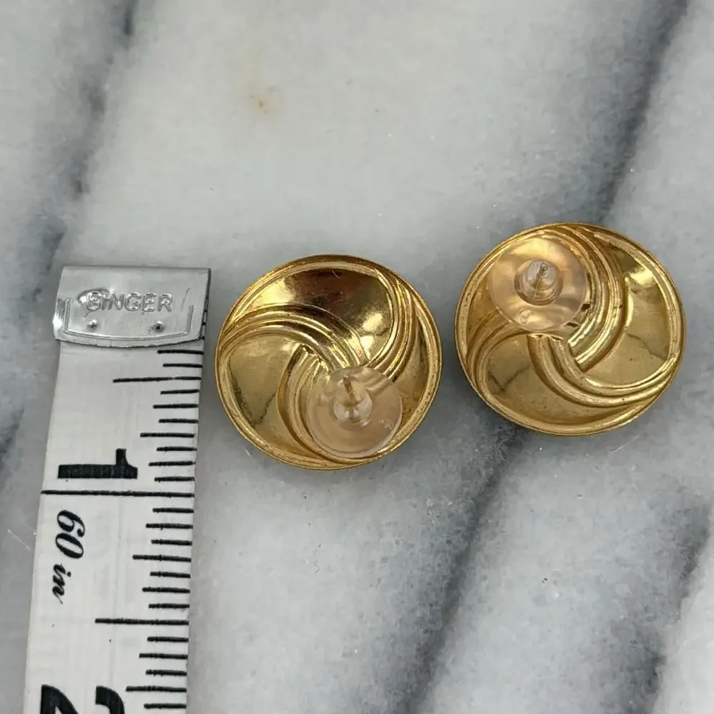 Vintage | Jewelry | Vintage Green And Gold Trinity Domed Circle Stud ...